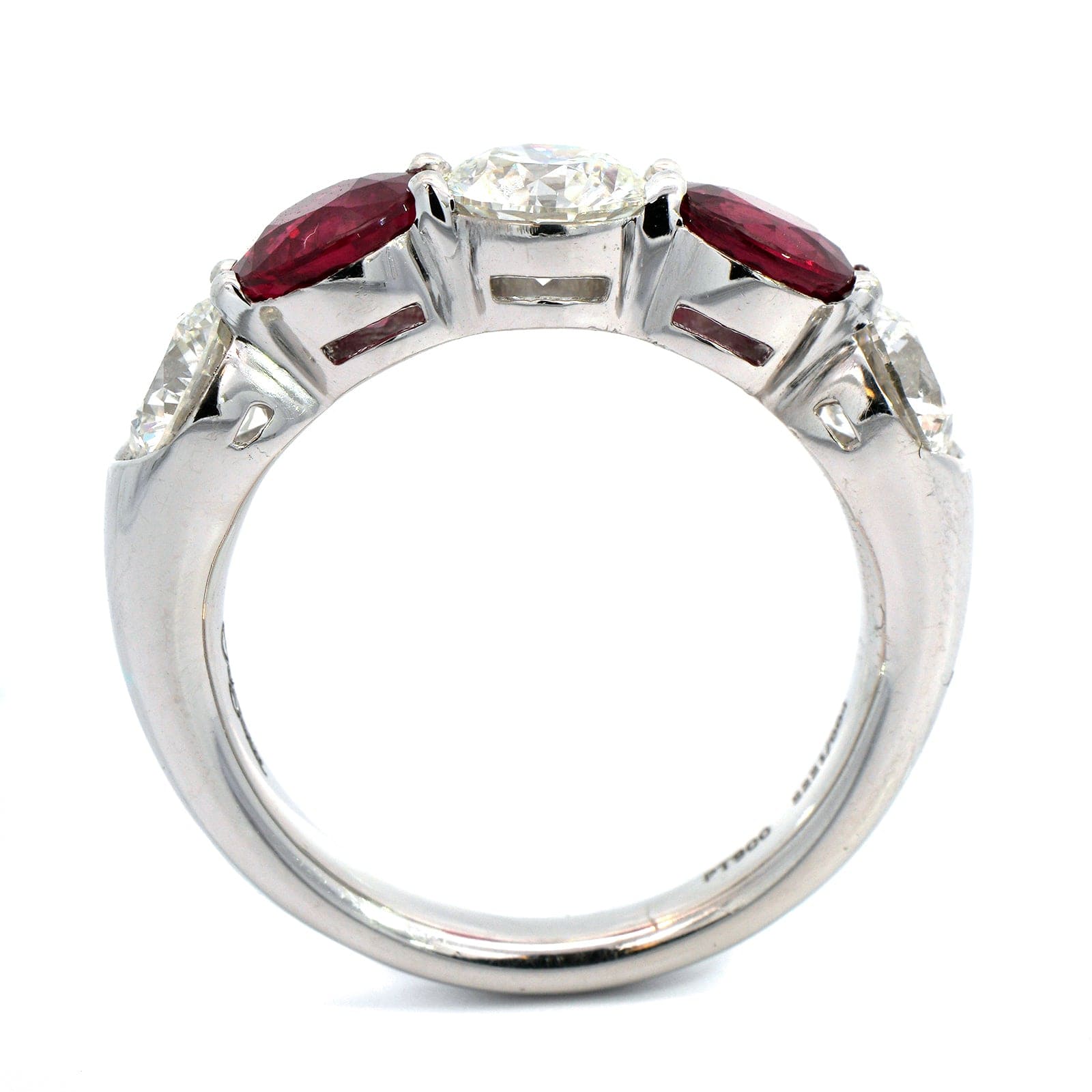 Platinum Shared Prong Alternating Round Diamond and Ruby Band – Long's Jewelers