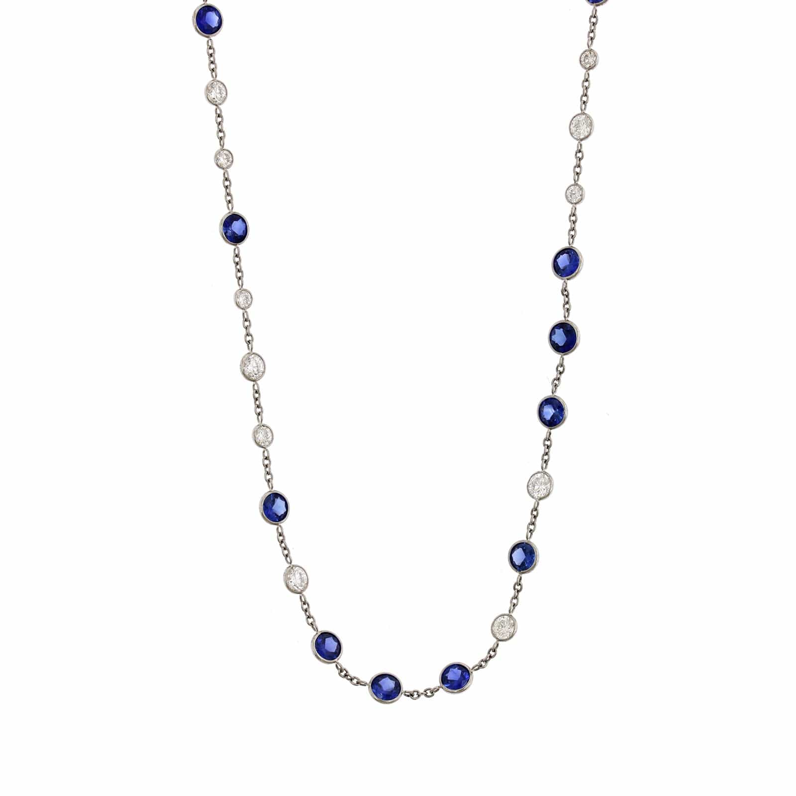Platinum Blue Sapphire and Diamonds by The Yard Necklace