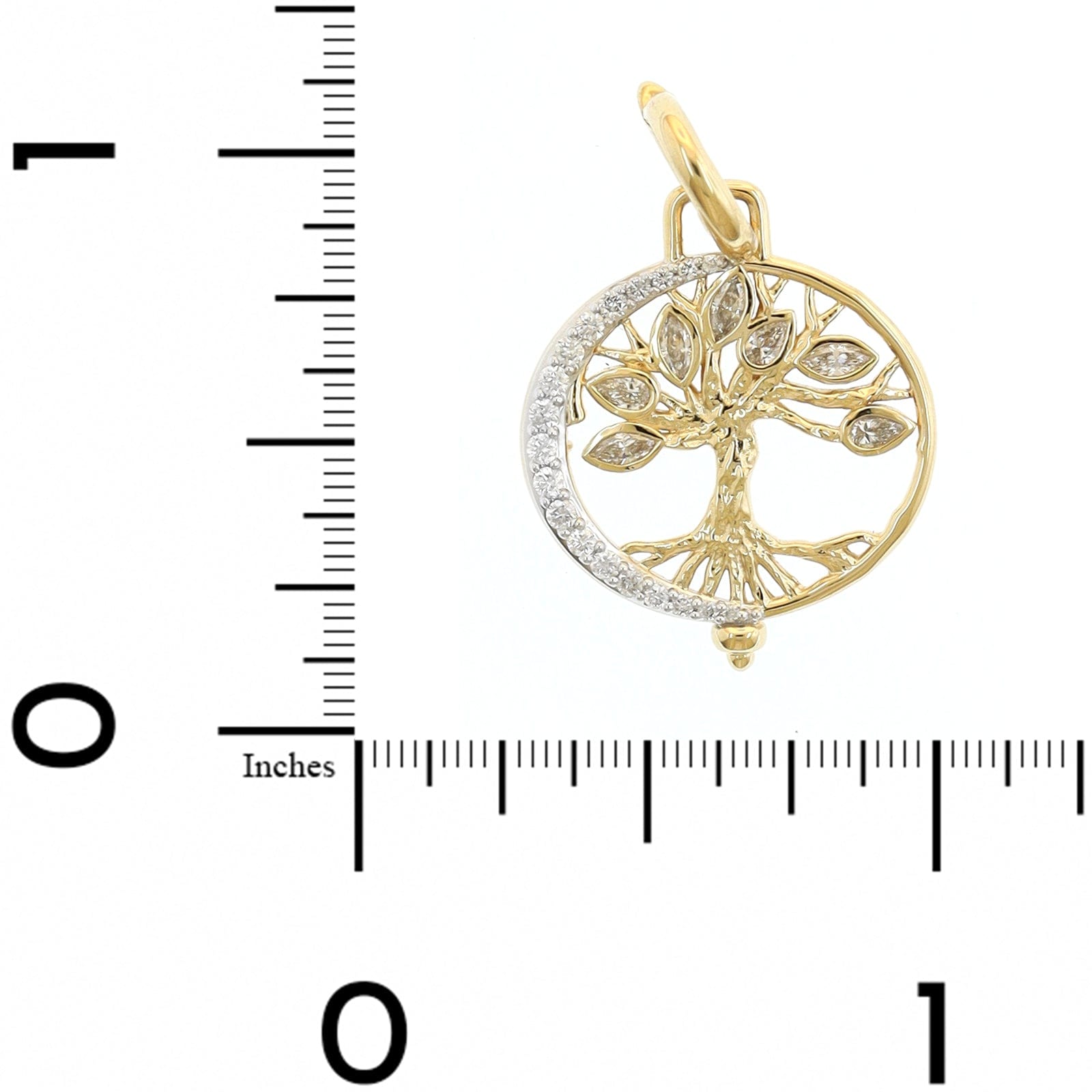 Three Stories 14K Yellow Gold New Moon and Tree of Life Diamond Pendan ...