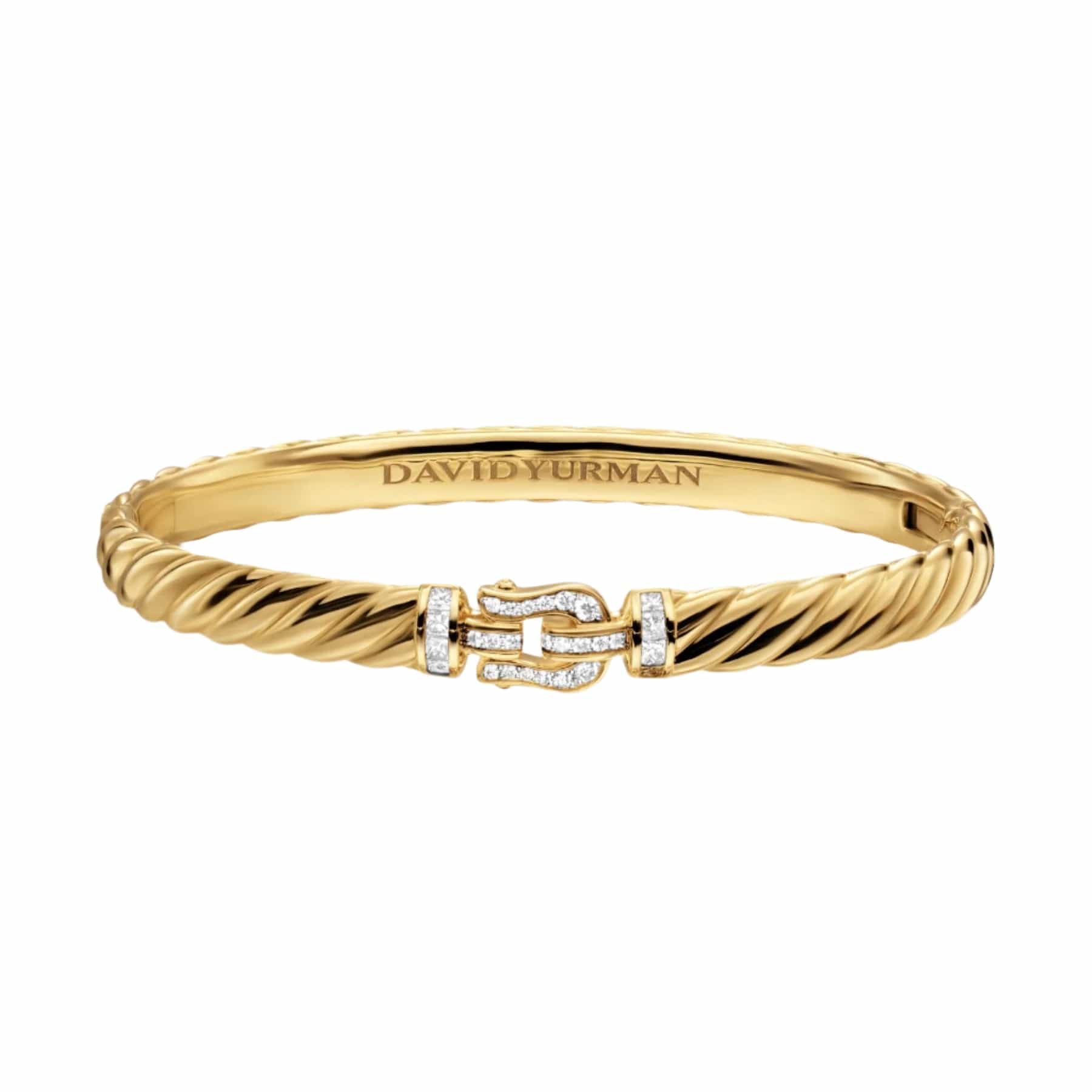 Sculpted Cable Buckle Bracelet 18K Yellow Gold with Diamonds, 6.2mm ...