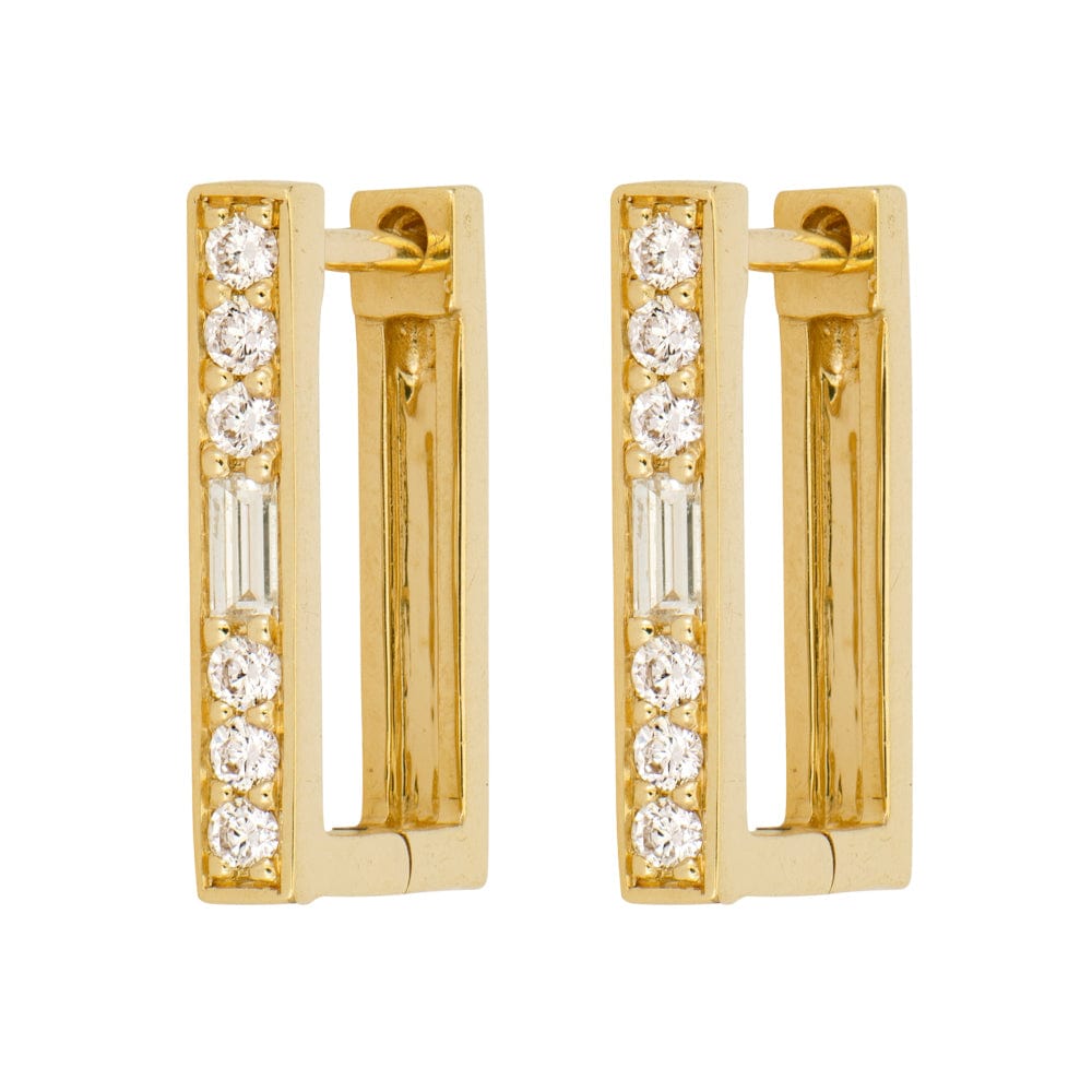 14K Yellow Gold Medium Pave Diamond Rectangular Hoops – Long's Jewelers