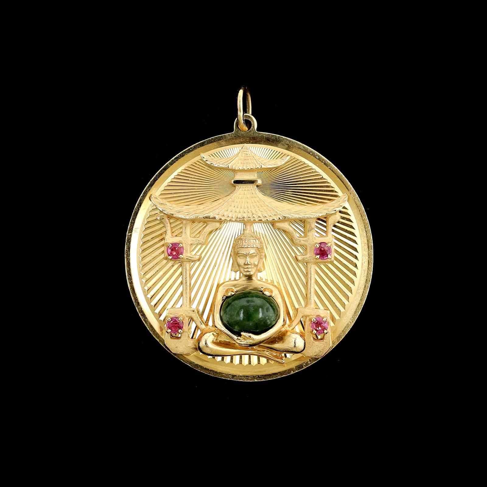 14K Yellow Gold Estate Nephrite Jade and Pink Sapphire Pendant – Long's ...