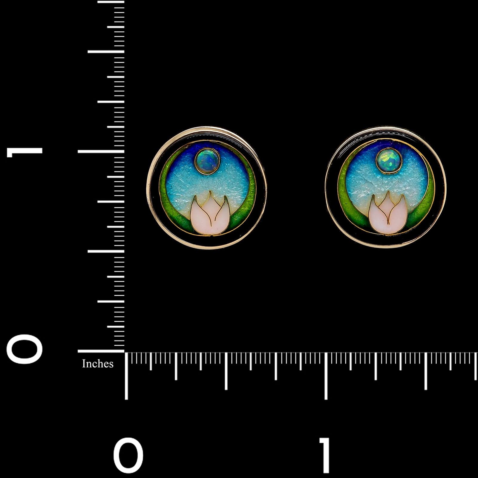 Magick Fusager Demski 14K Yellow Gold Estate Cloisonne Enamel and Opal ...