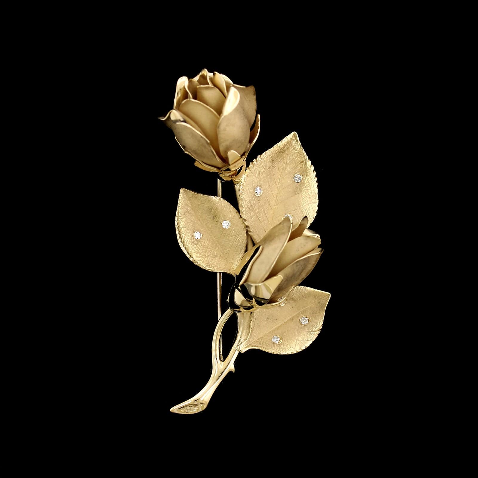 Harry S. Bick 14K Yellow Gold Estate Diamond Rose Pin – Long's Jewelers