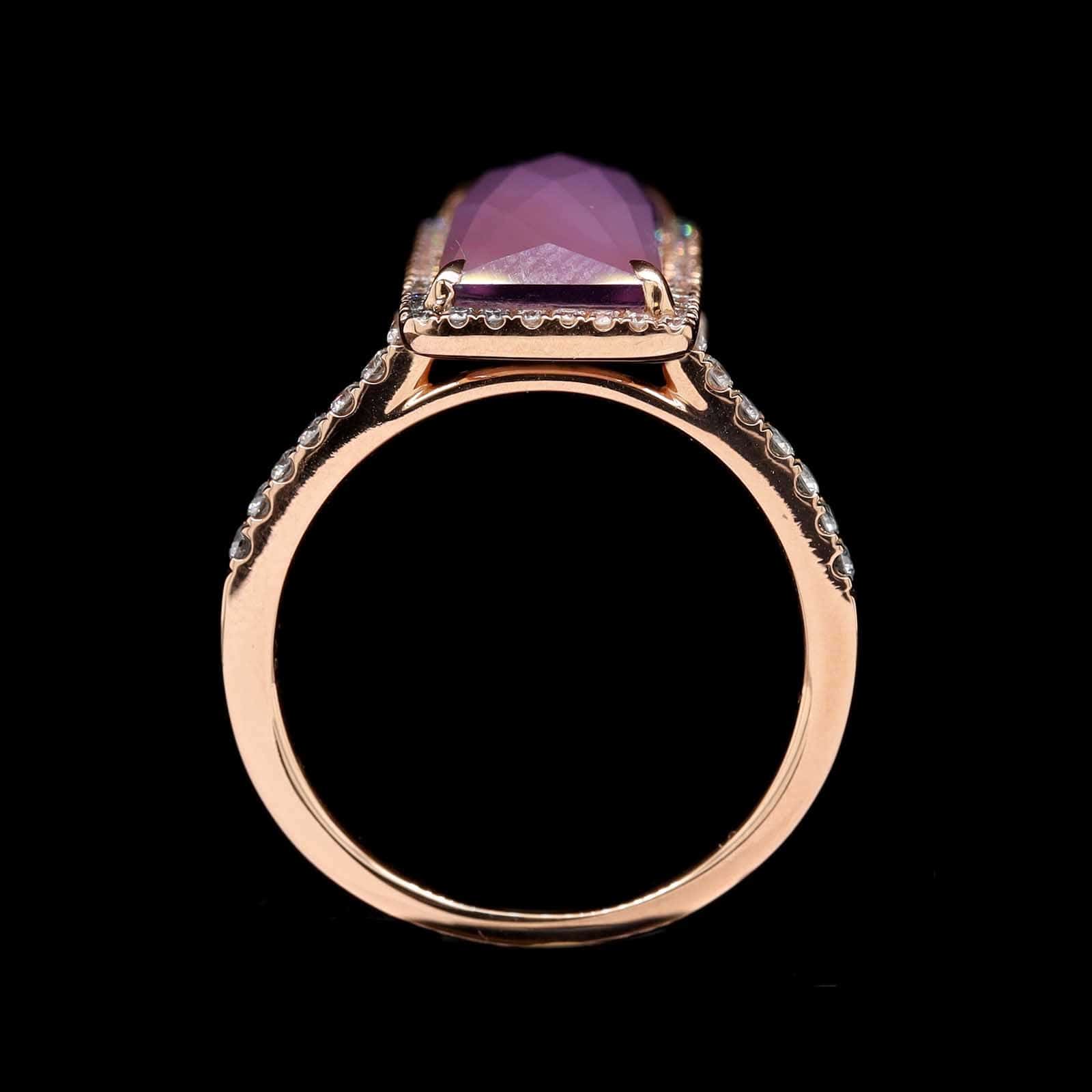 18K Rose Gold Estate Rose Quartz Mother of Pearl and Diamond Ring ...