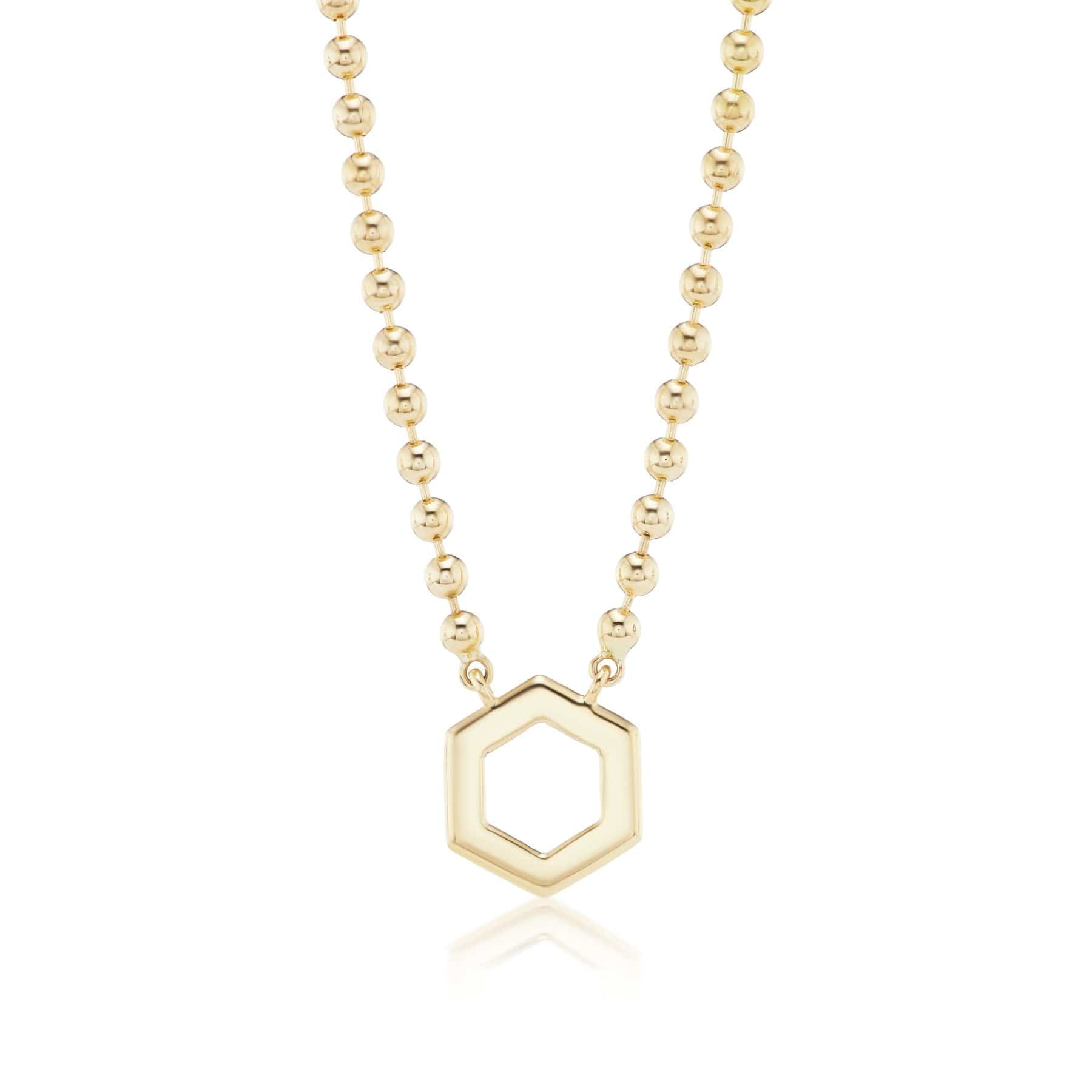 18K Yellow Gold Ball Chain Hexagon Pendant Necklace – Long's Jewelers