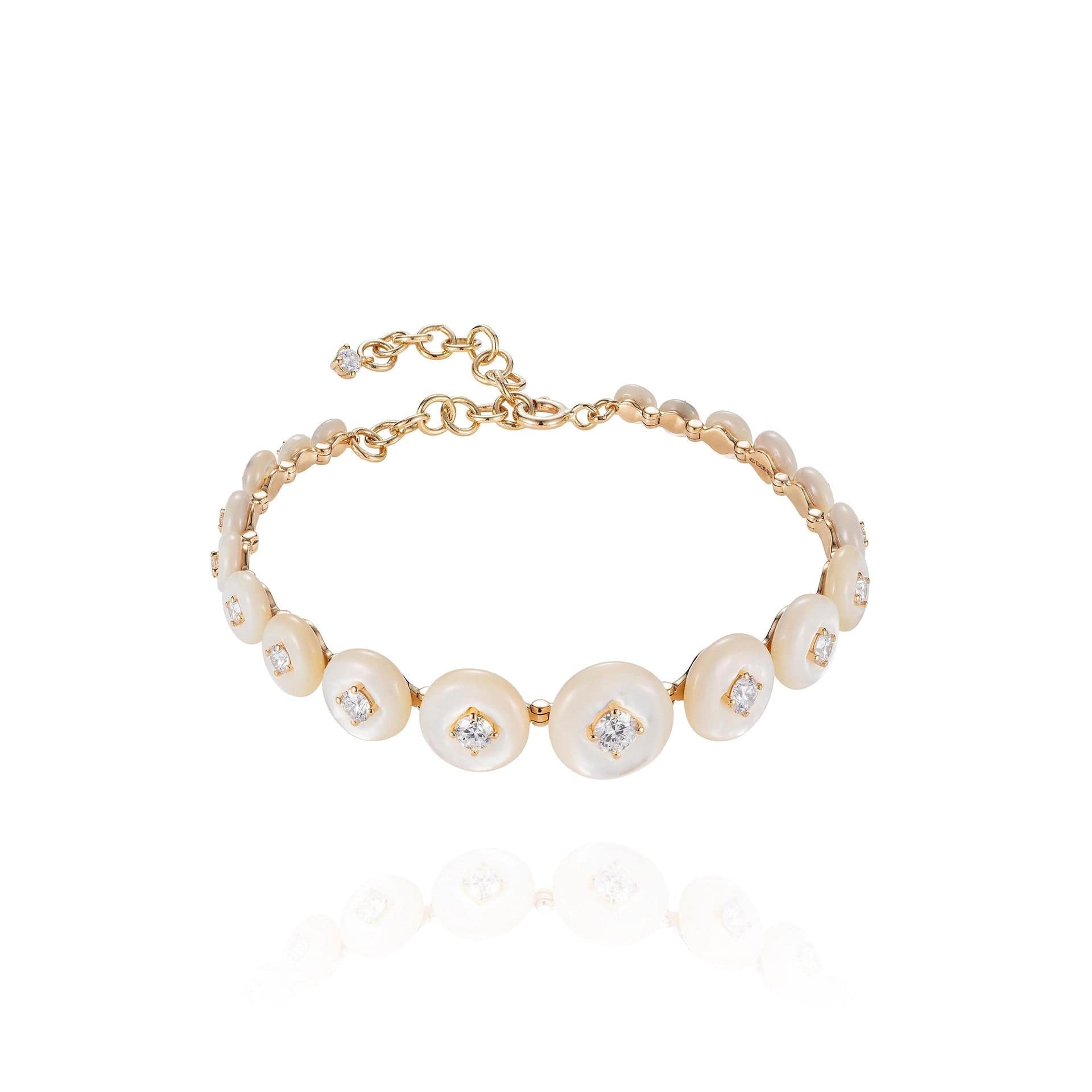 Fernando Jorge 18K Yellow Gold Diamond and White Mother of Pearl Brace ...