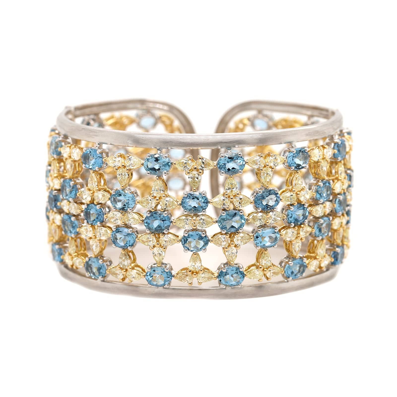 Etho Maria 18K Yellow and White Gold Yellow Diamond and Aquamarine Cuf ...
