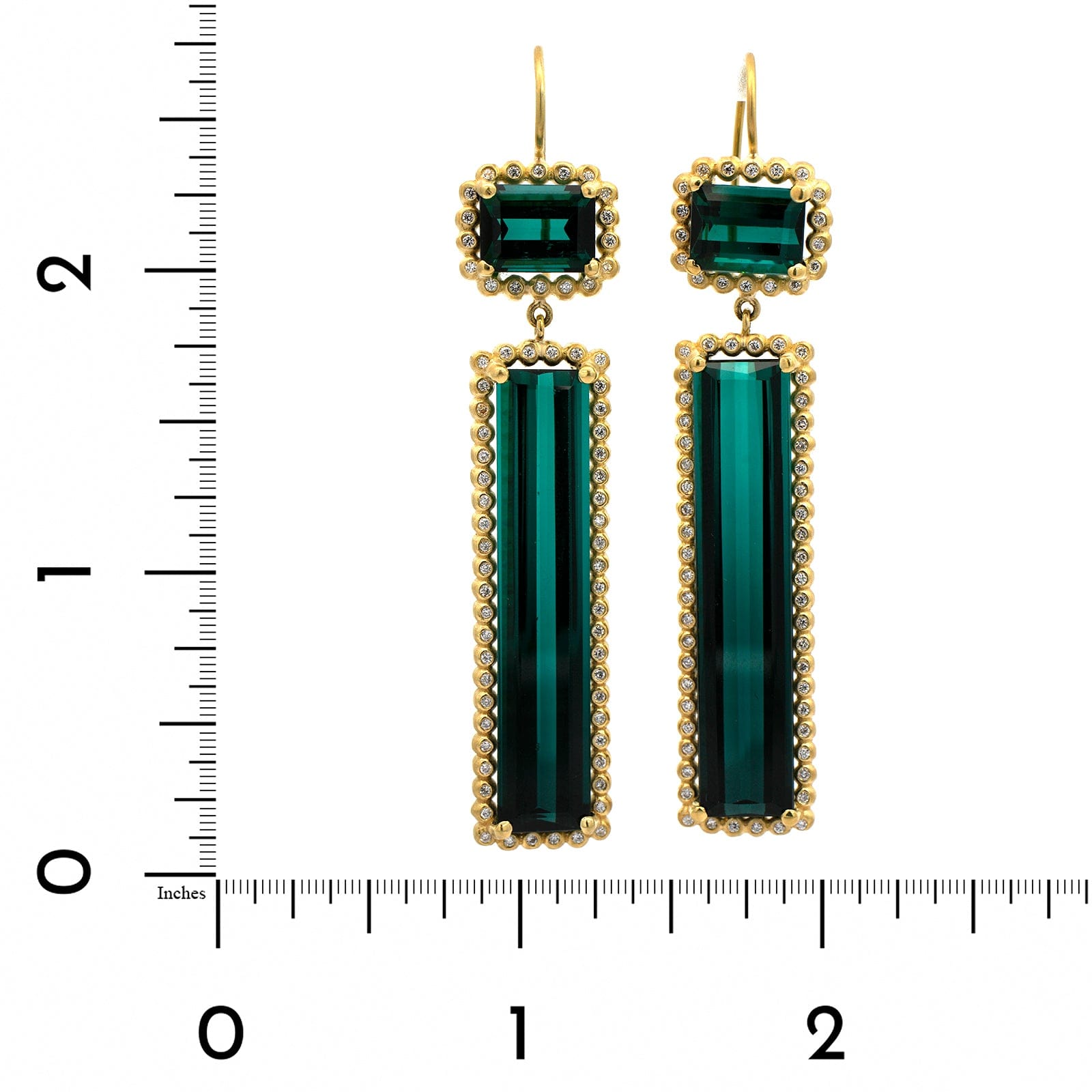 Suzy Landa 18K Yellow Gold Double Drop Tourmaline and Diamond Earrings ...