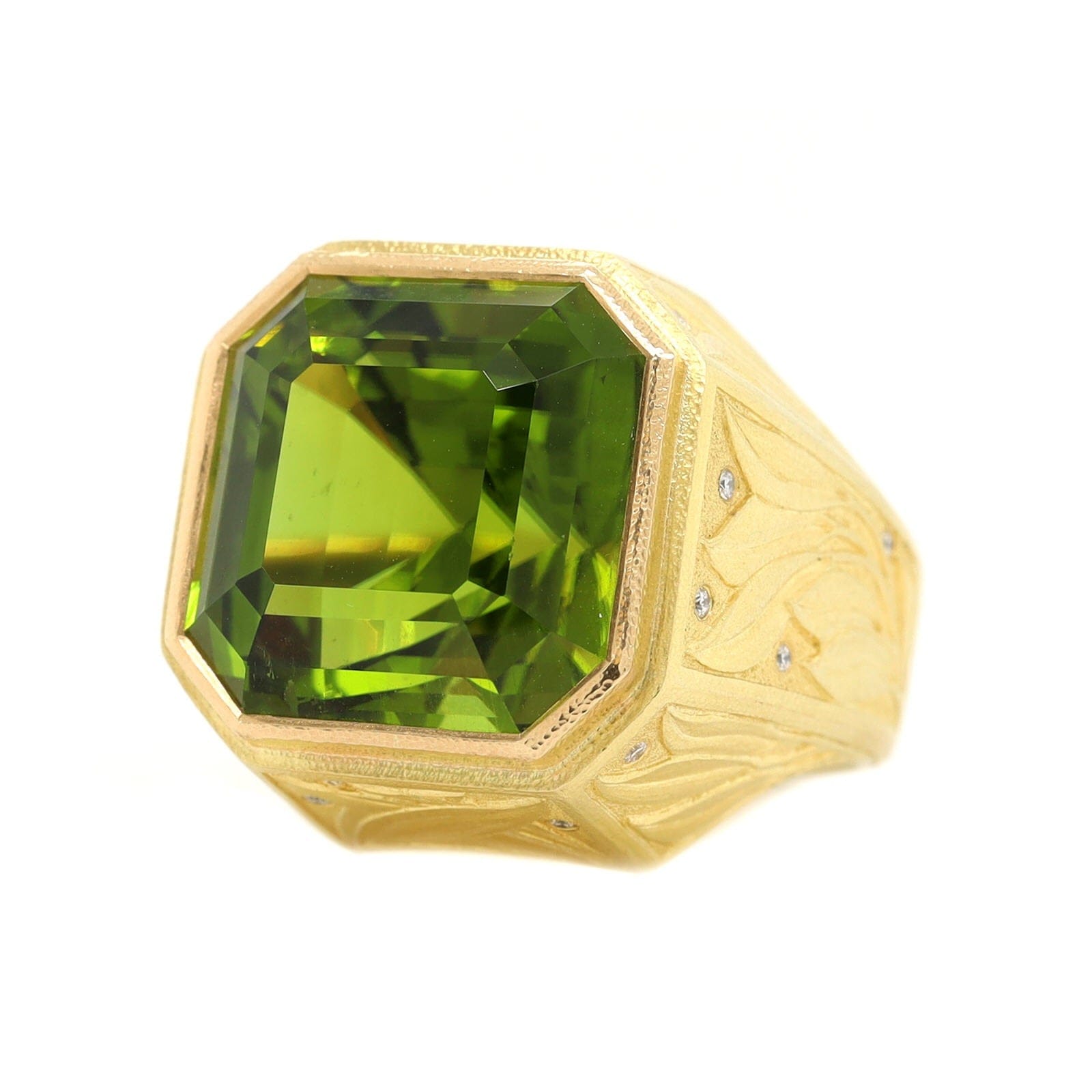 18K Yellow Gold Square Cut Peridot and Diamond Ring – Long's Jewelers