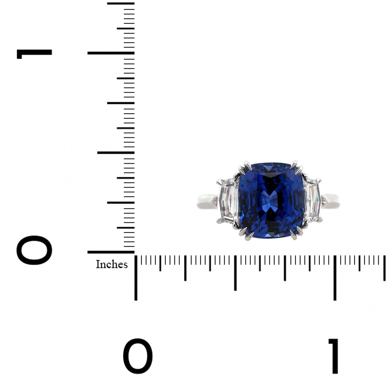 Platinum 3 Stone Cushion Sapphire and Epaulette Diamond Ring – Long's ...
