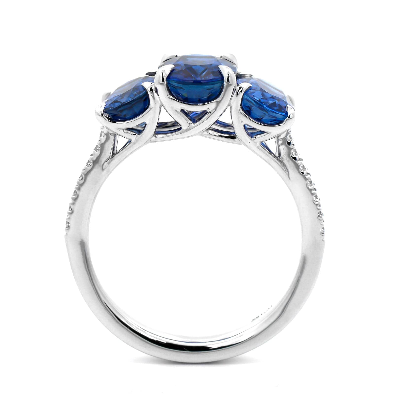 18K White Gold Three Stone Oval Blue Sapphire and Diamond Ring – Long's ...