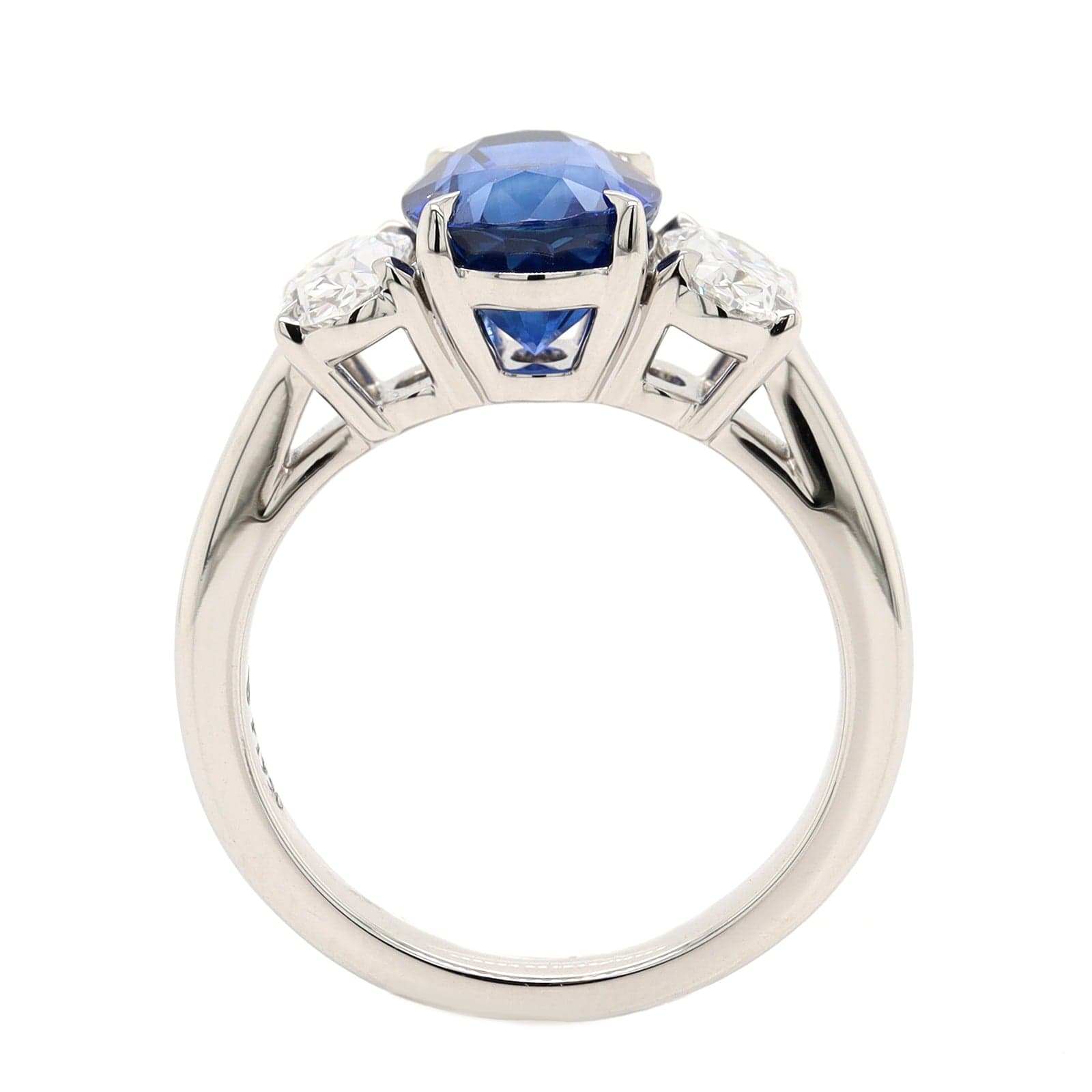 Platinum 3 Stone Oval Sapphire and Diamond Ring – Long's Jewelers
