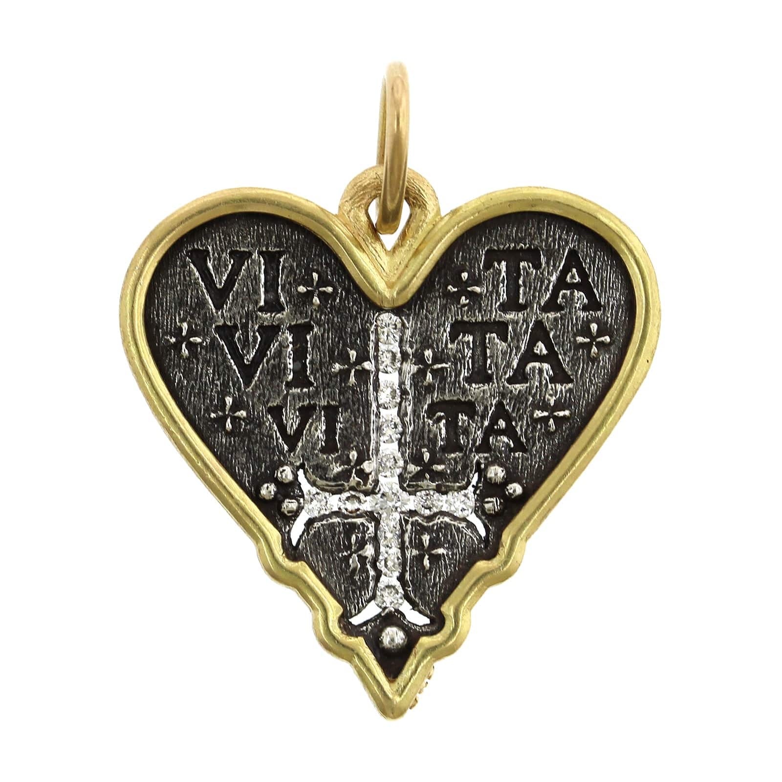Sterling Silver & 18K Yellow Gold Cross My Heart Diamond Charm – Long's ...