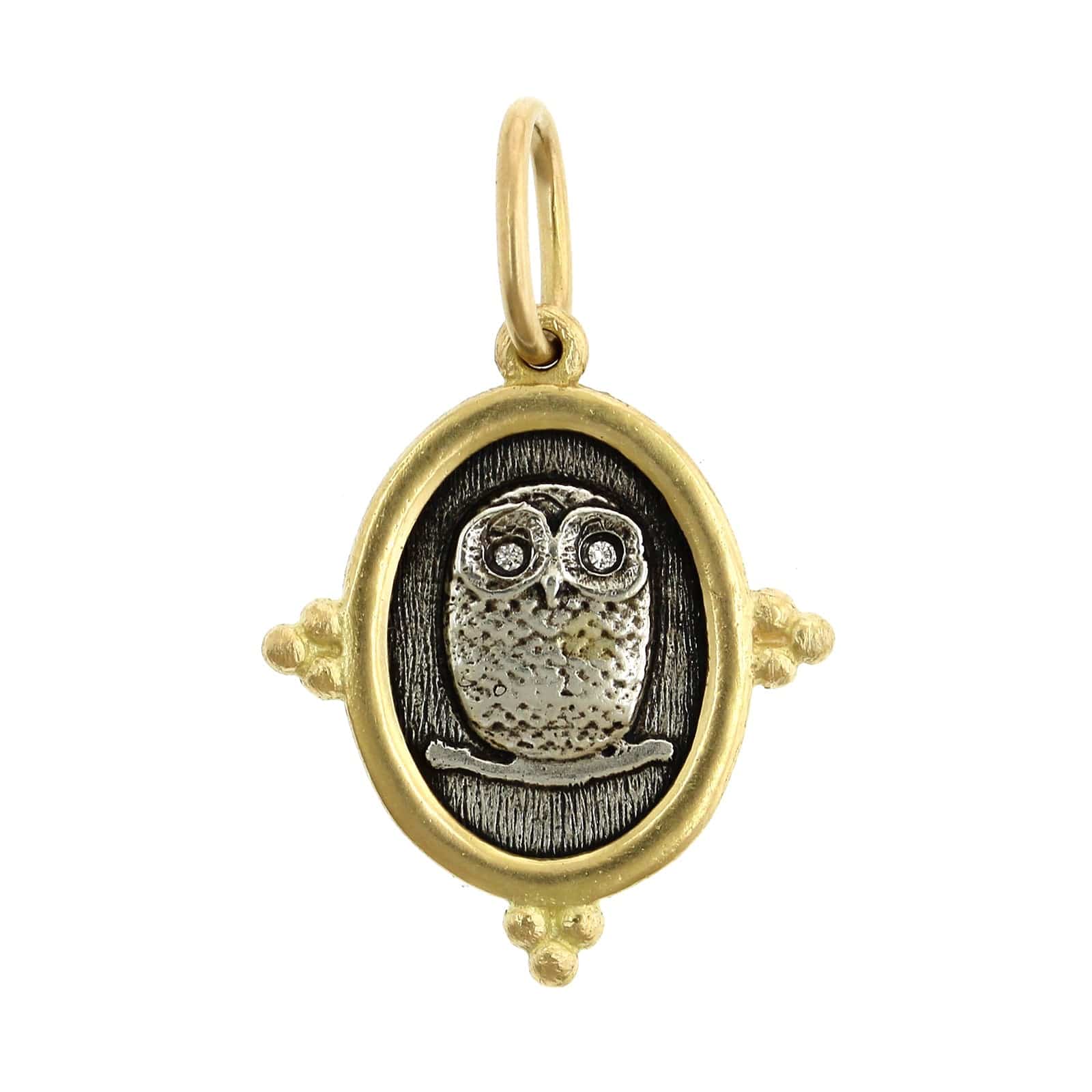 Sterling Silver & 18K Yellow Gold Baby Owl Charm with Diamond Eyes ...