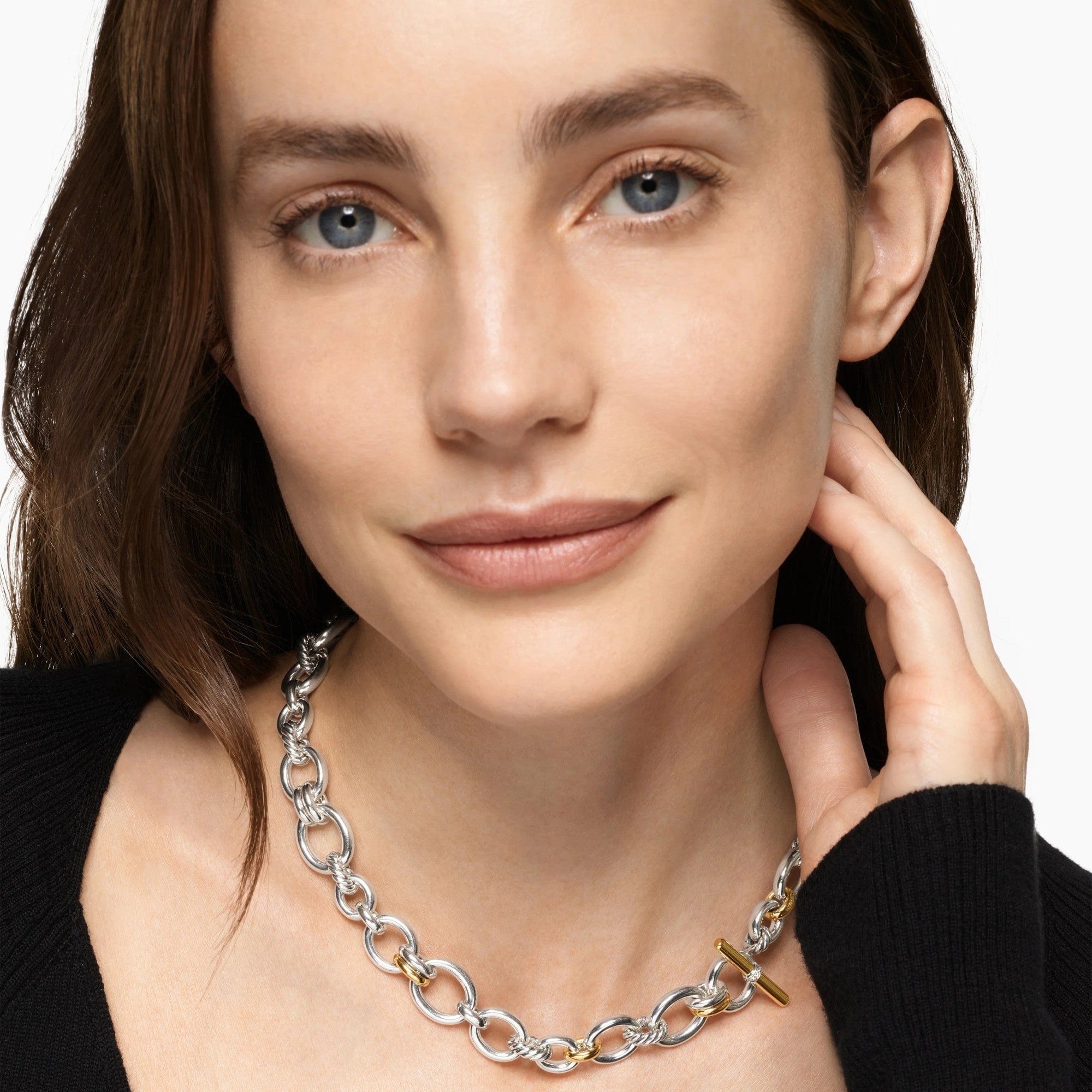 DY Mercer® Chain Necklace Sterling Silver with 18K Yellow Gold and Dia ...