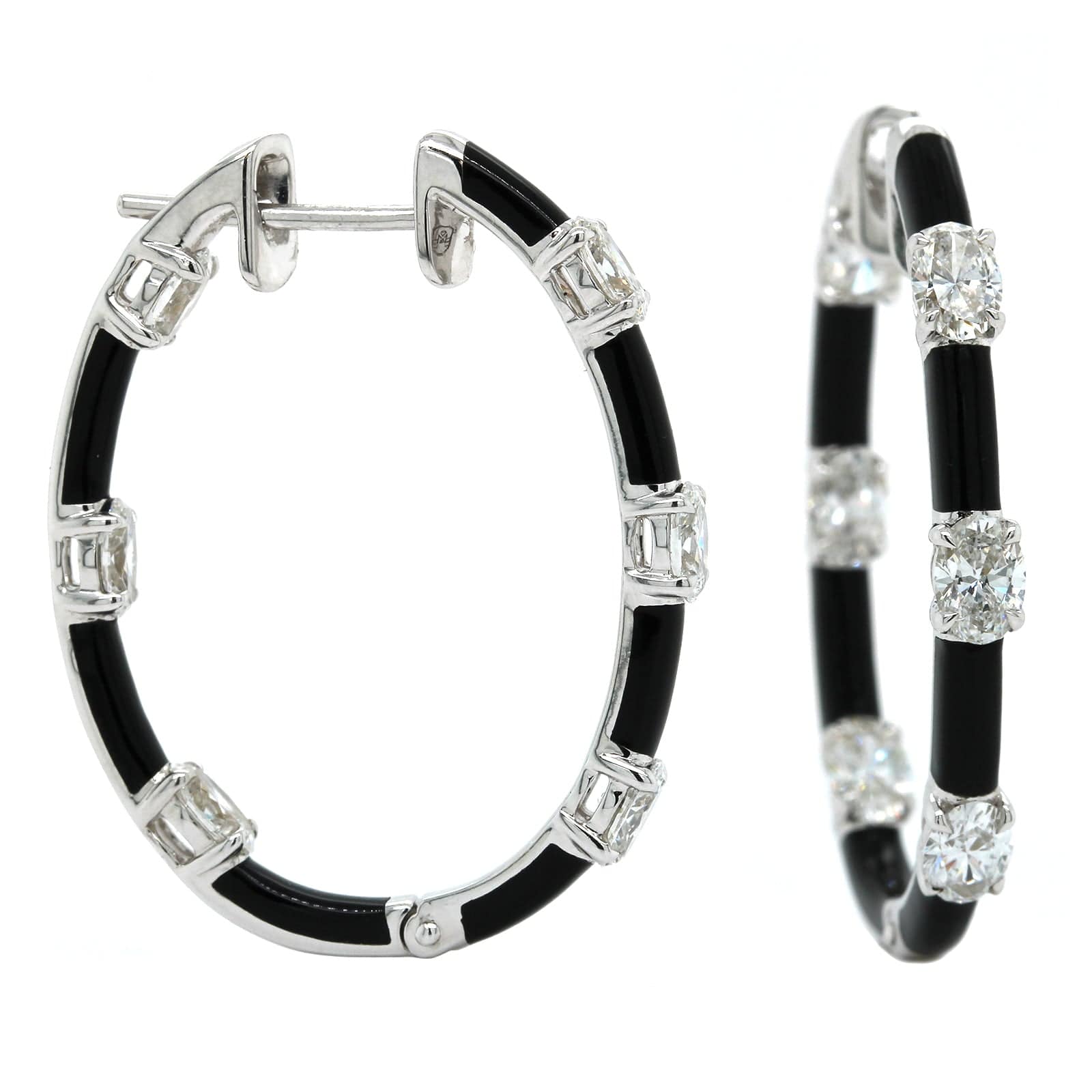 Etho Maria 18K White Gold Oval Diamond and Black Ceramic Hoop Earrings ...