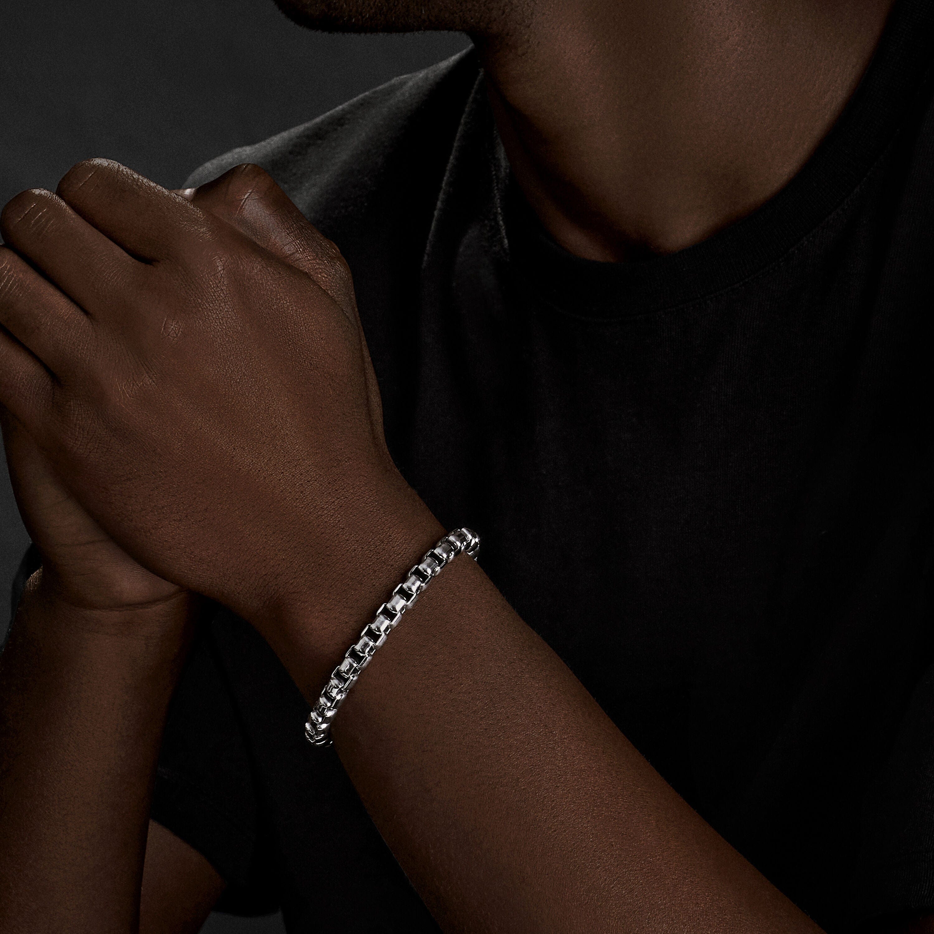 Box Chain Bracelet in Sterling Silver with Pavé Black Diamonds – Long's ...