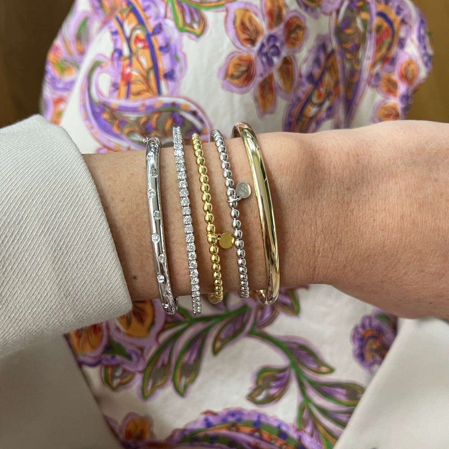 18K White Gold Burnish Set Diamond Bangle – Long's Jewelers