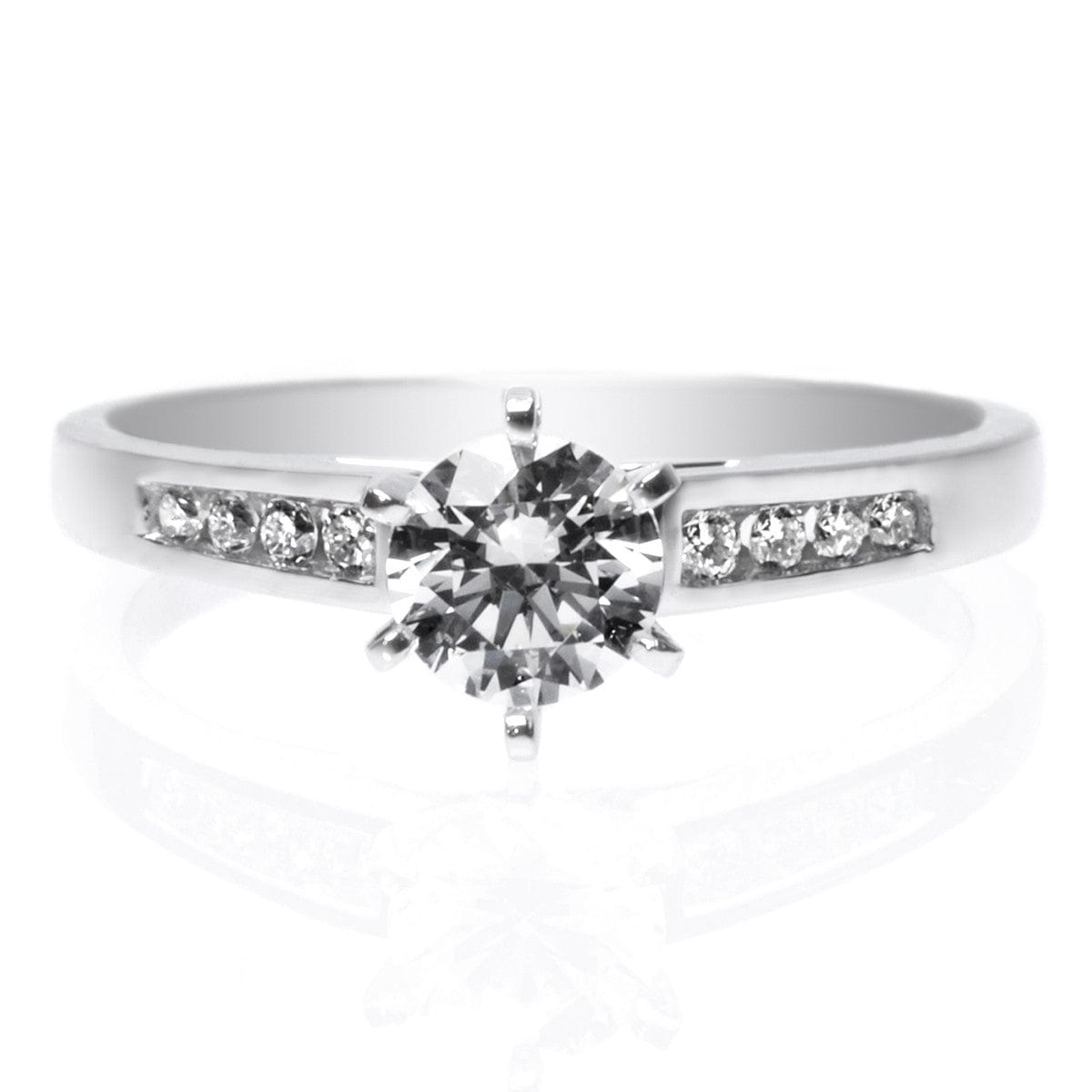 14K White Gold Six-Prong Channel Set Engagement Ring Setting – Long's ...