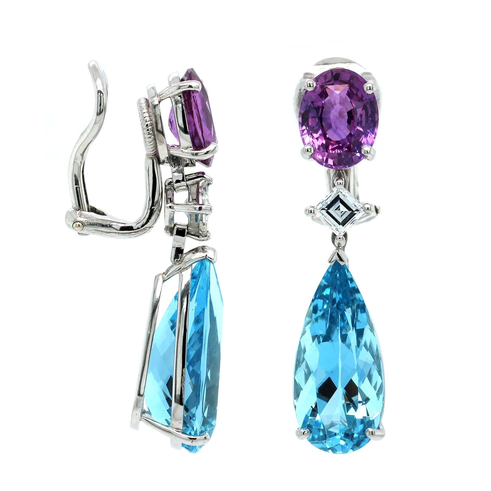 Oscar Heyman Platinum Aquamarine and Sapphire Drop Earrings – Long's ...