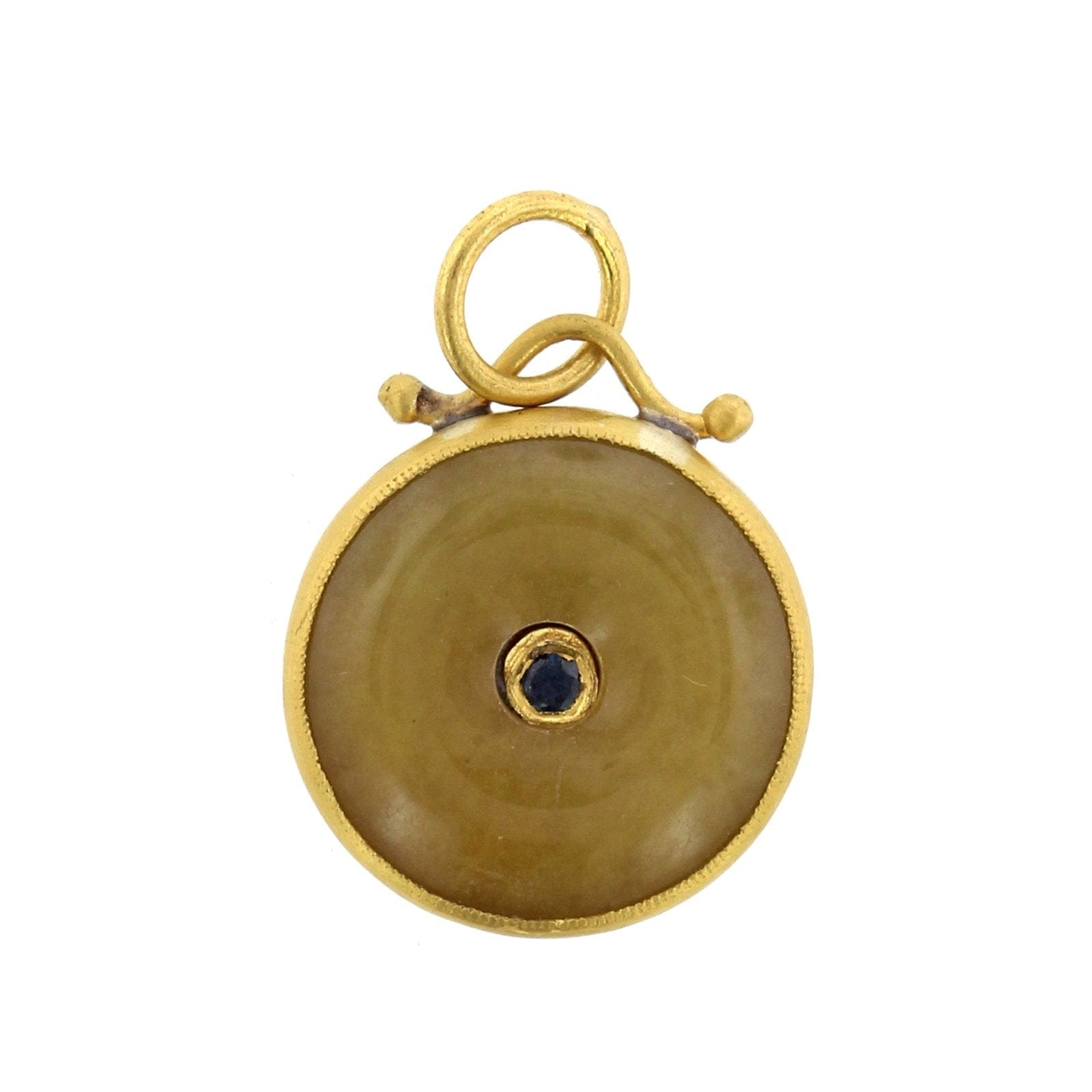 24K Yellow Gold and Sterling Silver Sapphire Yellow Jade Disc Charm ...