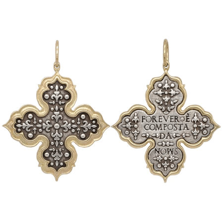 Sterling Silver 18K Yellow Gold Fleur De Lis Cross Charm – Long's Jewelers