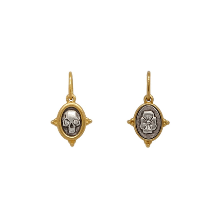 Sterling Silver 18K Yellow Gold Skull Flower Charm – Long's Jewelers